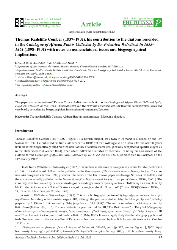 (PDF) Thomas Radcliffe Comber (1837–1902), his contribution to the ...