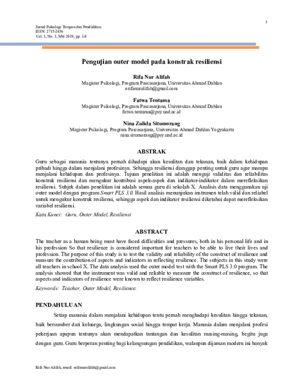(PDF) Pengujian outer model pada konstrak resiliensi