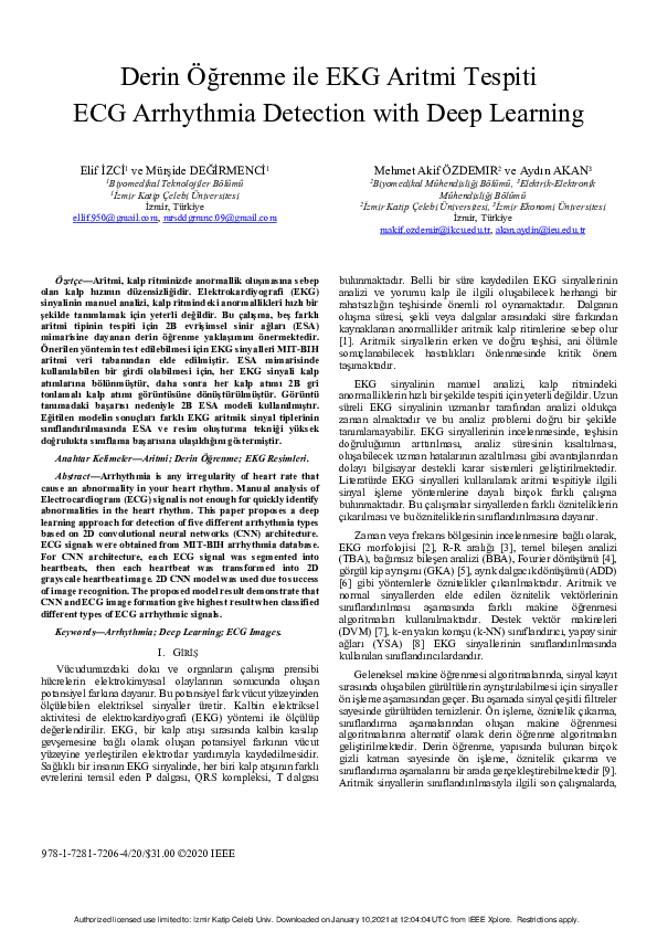 (PDF) Derin Öğrenme ile EKG Aritmi Tespiti ECG Arrhythmia Detection ...