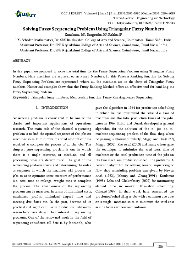 Pdf Solving Fuzzy Sequencing Problem Using Triangular Fuzzy Numbers