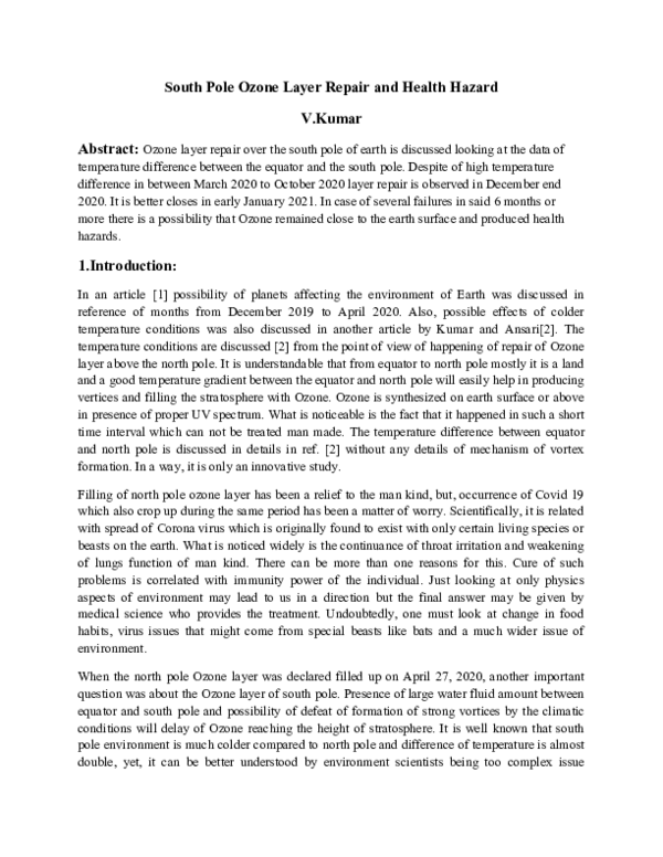 (DOC) South Pole Ozone repair January 2021 | Vinod Kumar Verma ...