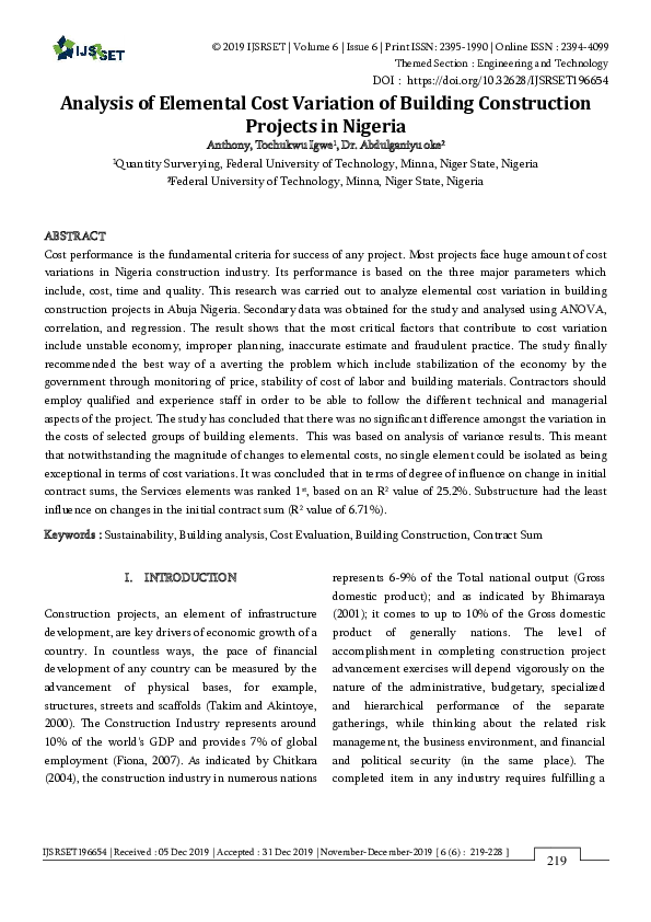 (PDF) Analysis of Elemental Cost Variation of Building Construction ...