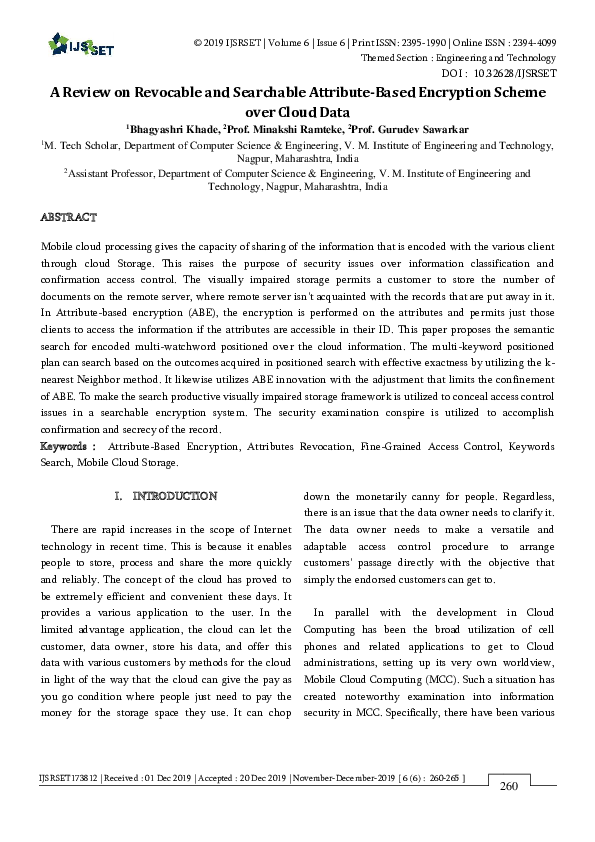 Pdf A Review On Revocable And Searchable Attribute Based Encryption Scheme Over Cloud Data