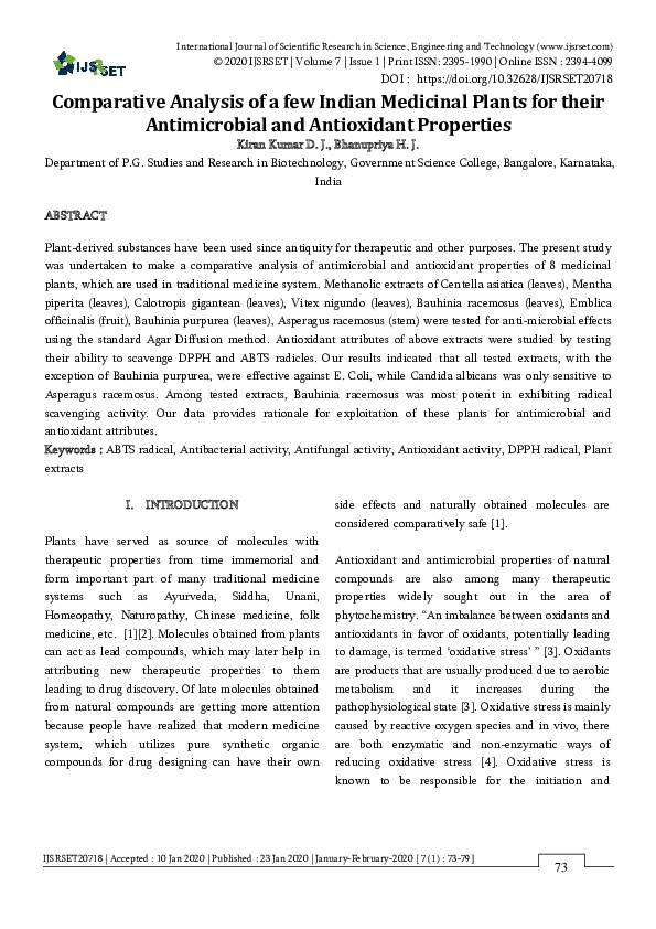 (PDF) Comparative Analysis of a few Indian Medicinal Plants for their ...