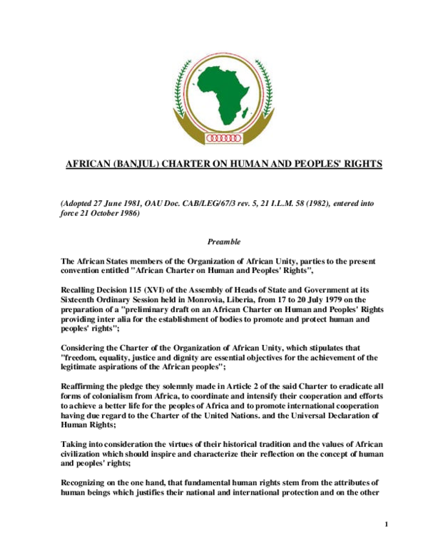(PDF) AFRICAN (BANJUL) CHARTER ON HUMAN AND PEOPLES' RIGHTS