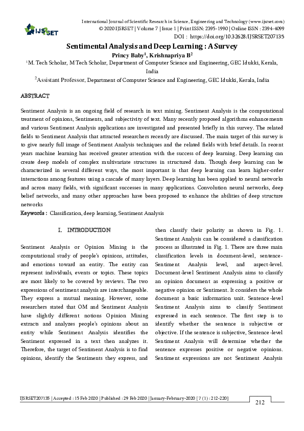 (PDF) Sentimental Analysis and Deep Learning : A Survey