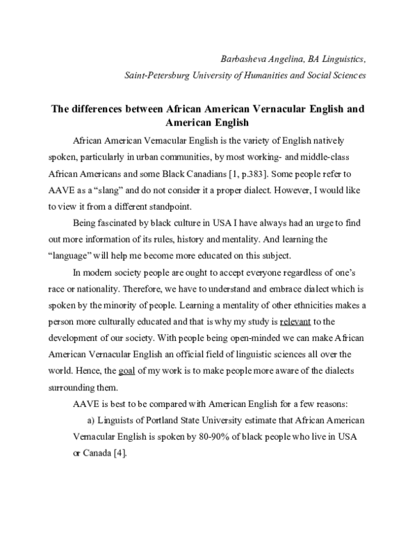 (DOC) The differences between African American Vernacular English and ...