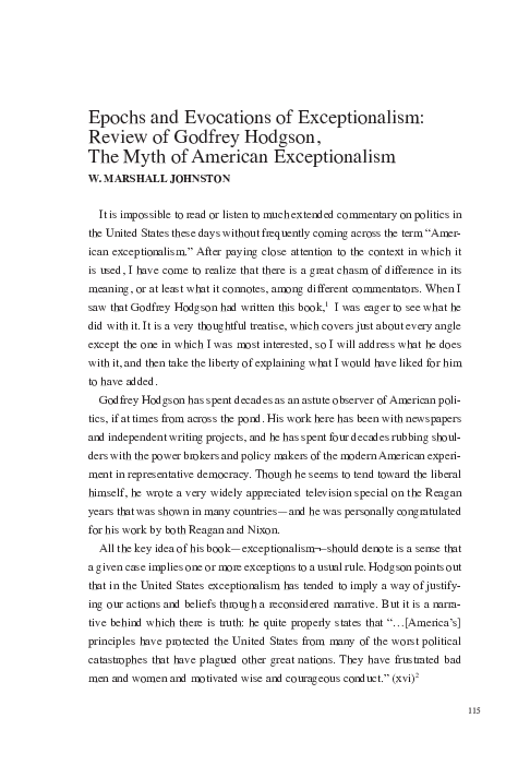 (PDF) Epochs and Evocations of Exceptionalism: Review of Godfrey Hodgson, The Myth of American ...