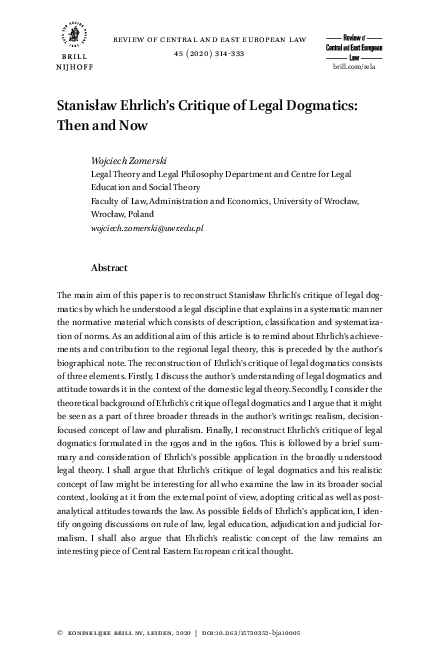 (PDF) Stanisław Ehrlich's Critique of Legal Dogmatics: Then and Now