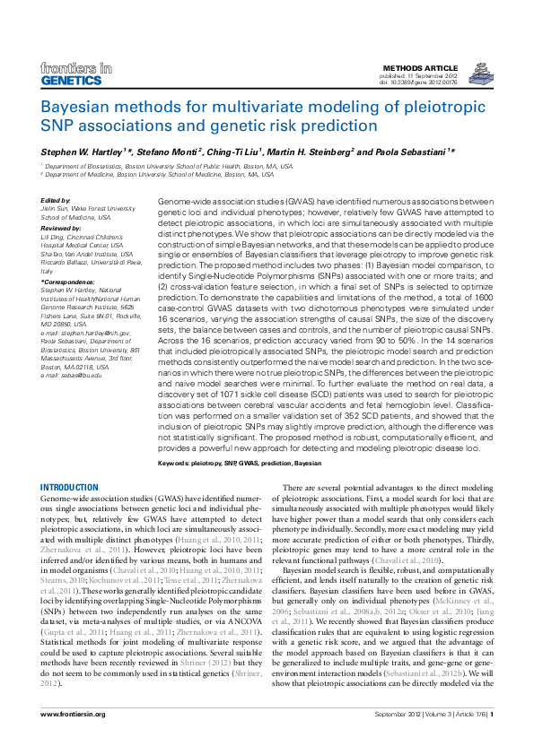 Pdf Bayesian Methods For Multivariate Modeling Of Pleiotropic Snp