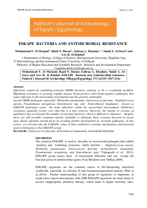 Pdf Eskape Bacteria And Antimicrobial Resistance