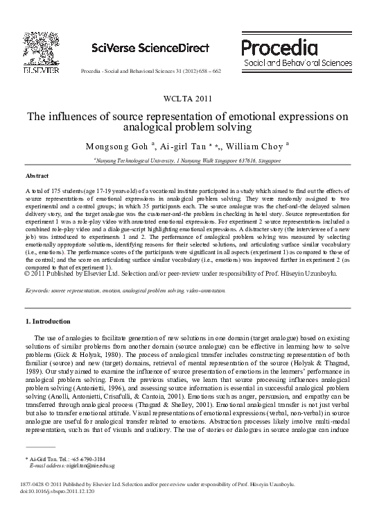 (PDF) The influences of source representation of emotional expressions on analogical problem solving