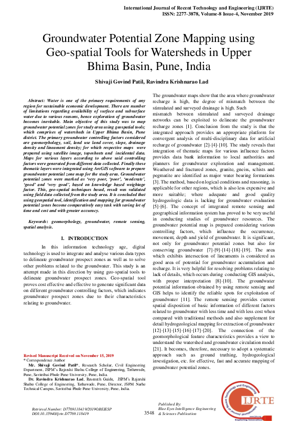 (PDF) Groundwater Potential Zone Mapping using Geo-spatial Tools for Watersheds in Upper Bhima ...