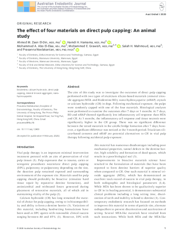 (PDF) The effect of four materials on direct pulp capping: An animal study