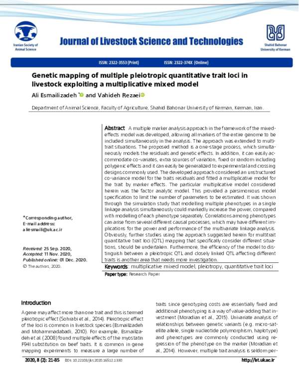 Pdf Genetic Mapping Of Multiple Pleiotropic Quantitative Trait Loci In Livestock Exploiting A