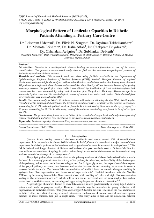 (PDF) Morphological Pattern of Lenticular Opacities in Diabetic ...