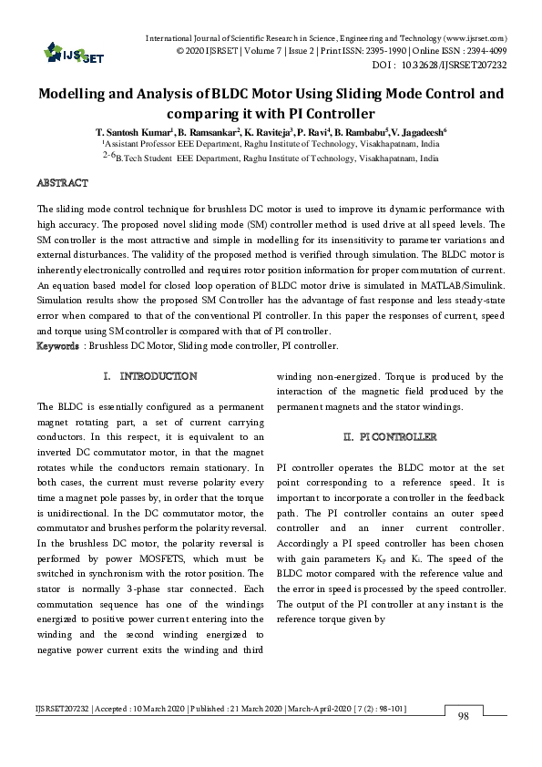 Pdf Modelling And Analysis Of Bldc Motor Using Sliding Mode Control