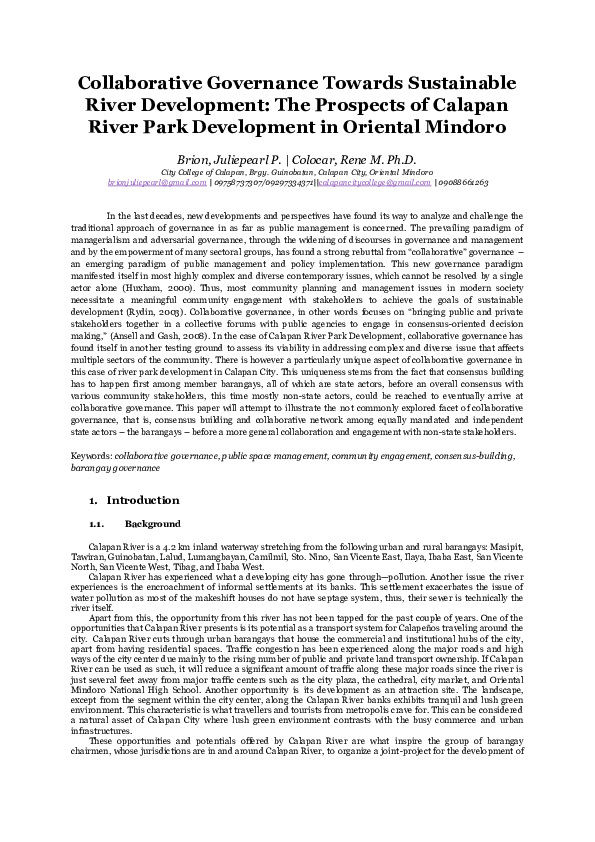(PDF) Collaborative Governance Towards Sustainable River Development ...