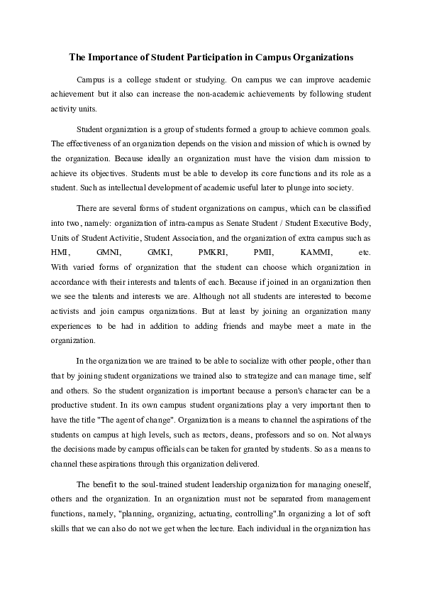 (DOC) The Importance of Student Participation in Campus Organizations