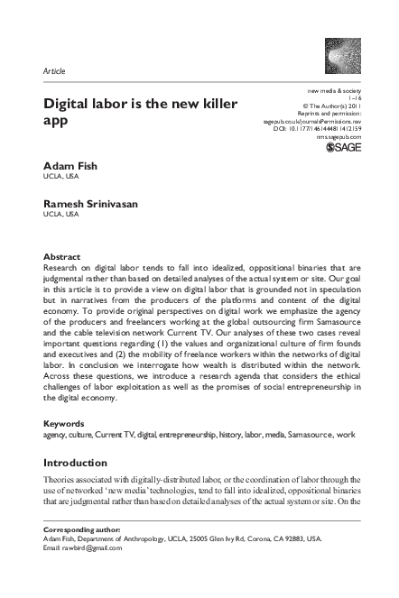 (PDF) Digital Labor is the New Killer App