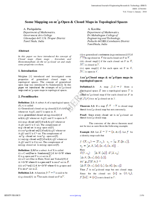 (PDF) IJERT-Some Mapping on ac*g-Open & Closed Maps in Topological Spaces