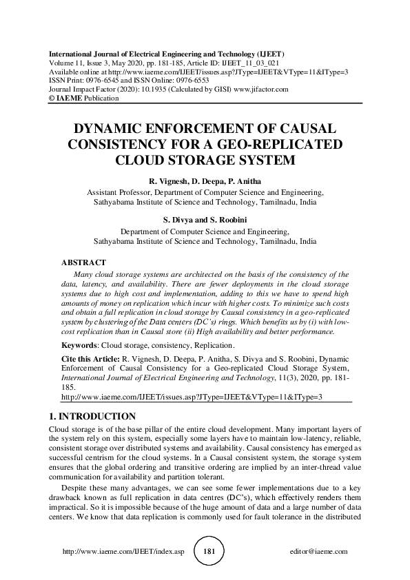 Pdf Dynamic Enforcement Of Causal Consistency For A Geo Replicated Cloud Storage System