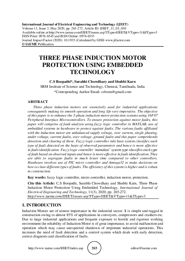 (PDF) THREE PHASE INDUCTION MOTOR PROTECTION USING EMBEDDED TECHNOLOGY