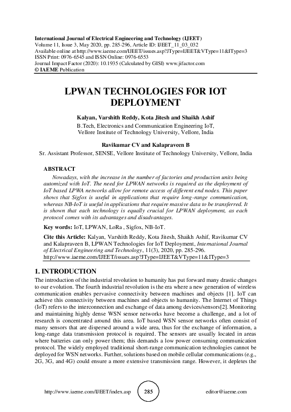 (PDF) LPWAN Technologies for IoT Deployment