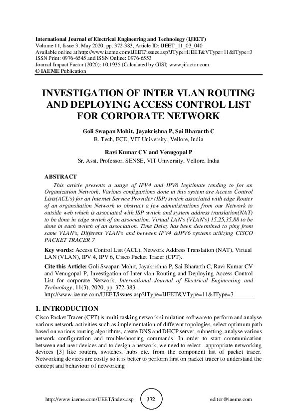 (PDF) INVESTIGATION OF INTER VLAN ROUTING AND DEPLOYING ACCESS CONTROL ...
