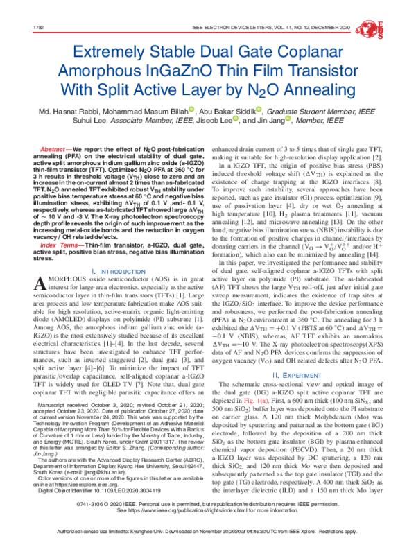 (PDF) Extremely Stable Dual Gate Coplanar Amorphous InGaZnO Thin Film ...