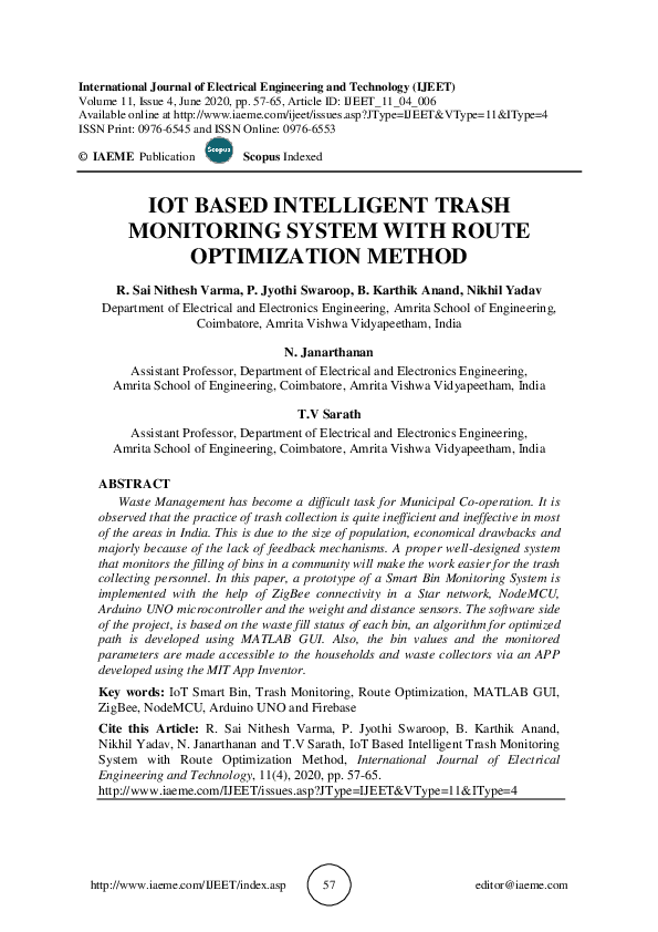 (PDF) IoT Based Intelligent Trash Monitoring System with Route ...