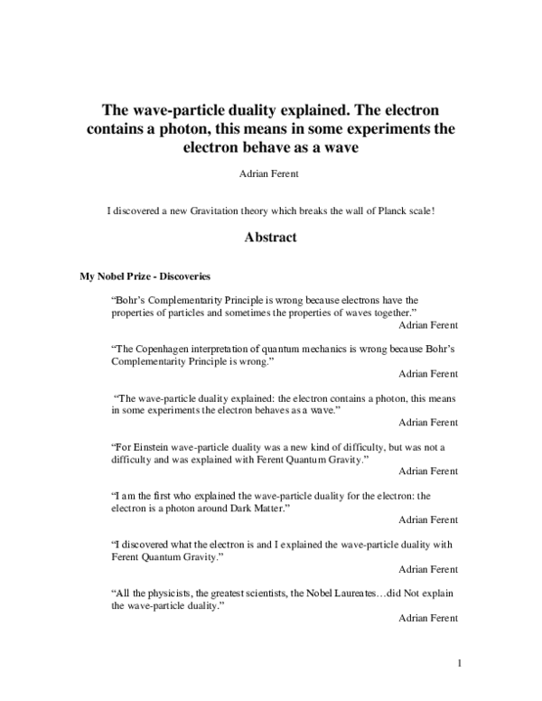 (PDF) The wave-particle duality explained. The electron contains a ...