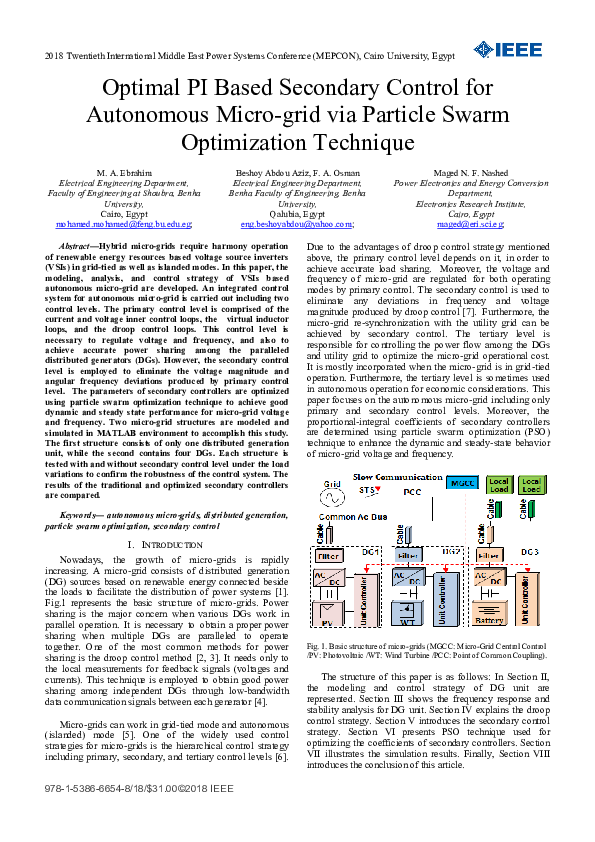 (PDF) Optimal PI Based Secondary Control for Autonomous Micro-grid via Particle Swarm ...