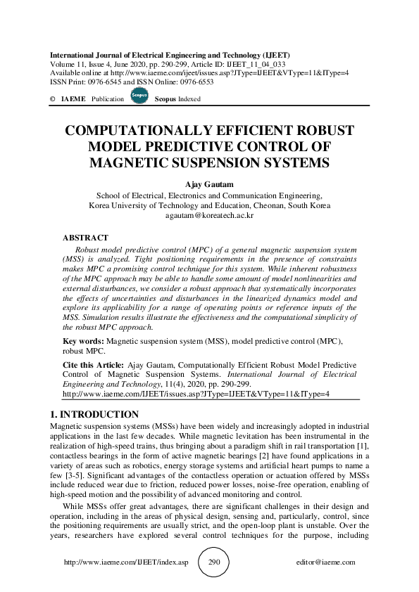(PDF) COMPUTATIONALLY EFFICIENT ROBUST MODEL PREDICTIVE CONTROL OF MAGNETIC SUSPENSION SYSTEMS