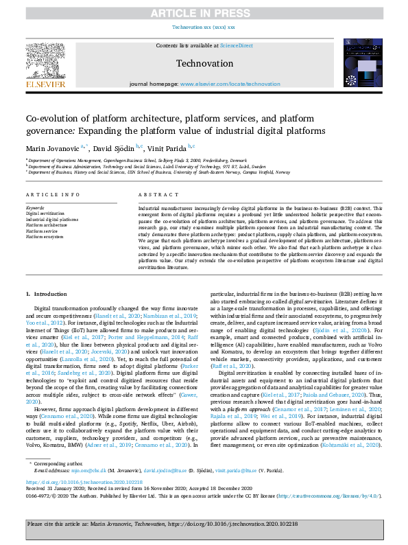 (PDF) Co-evolution of platform architecture, platform services, and ...