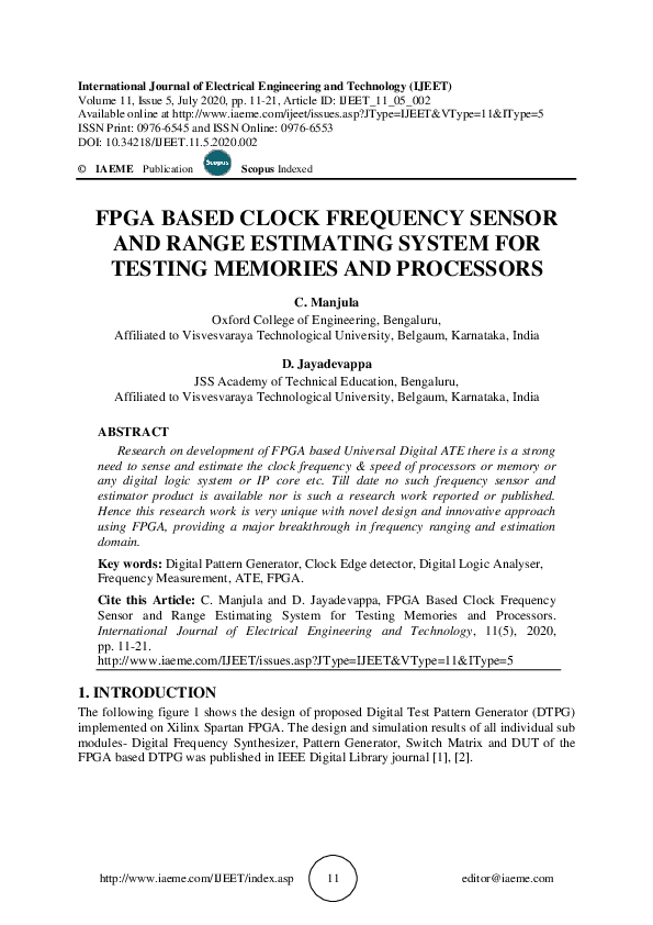 Pdf Fpga Based Clock Frequency Sensor And Range Estimating System For Testing Memories And