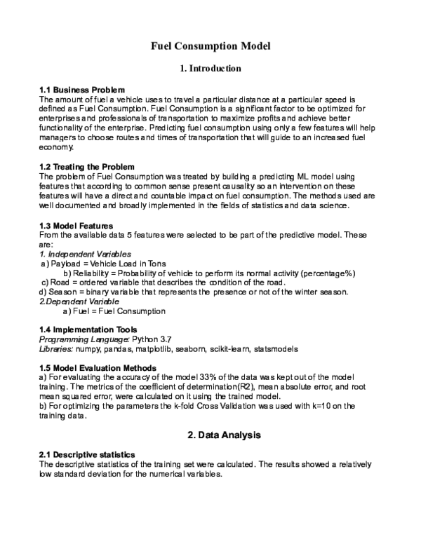 (PDF) Fuel Consumption Model