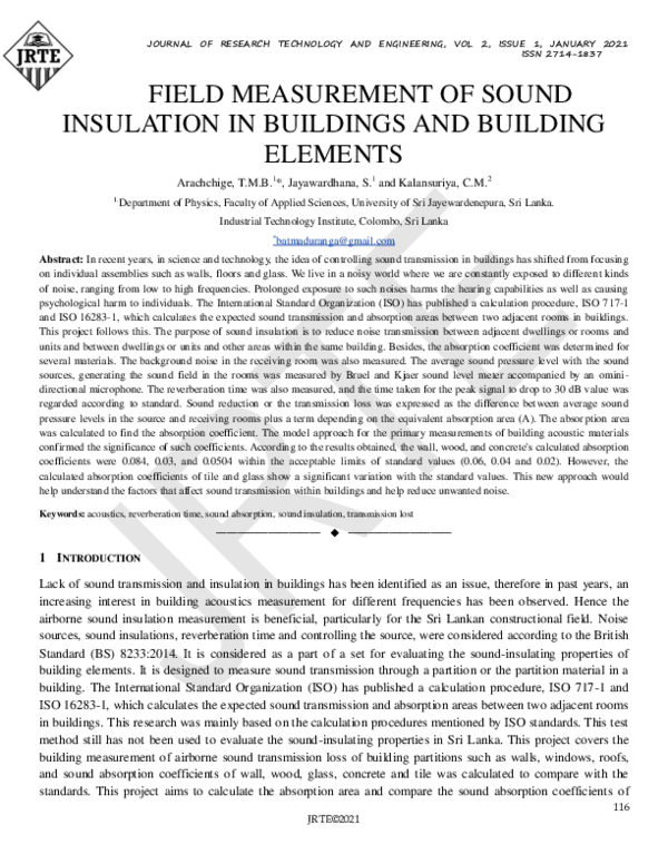 (PDF) FIELD MEASUREMENT OF SOUND INSULATION IN BUILDINGS AND BUILDING ...