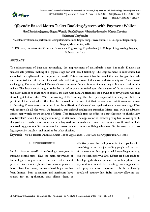 (PDF) QR-code Based Metro Ticket Booking System with Payment Wallet