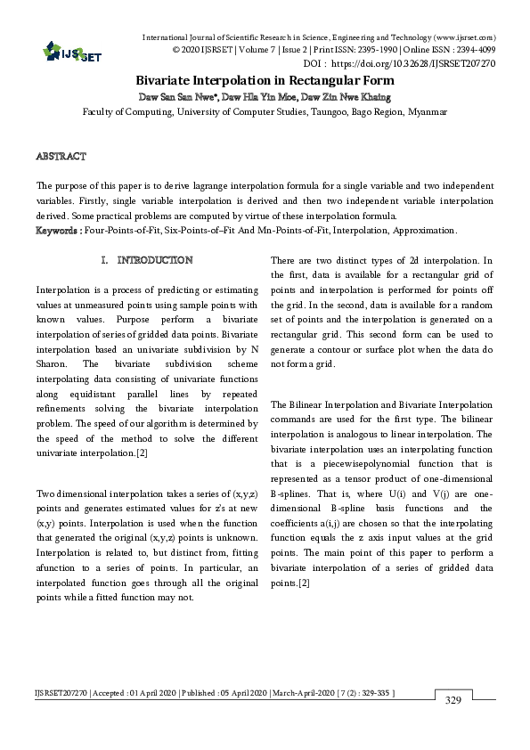 (PDF) Bivariate Interpolation in Rectangular Form