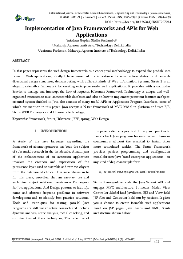 (PDF) Implementation of Java Frameworks and APIs for Web Applications