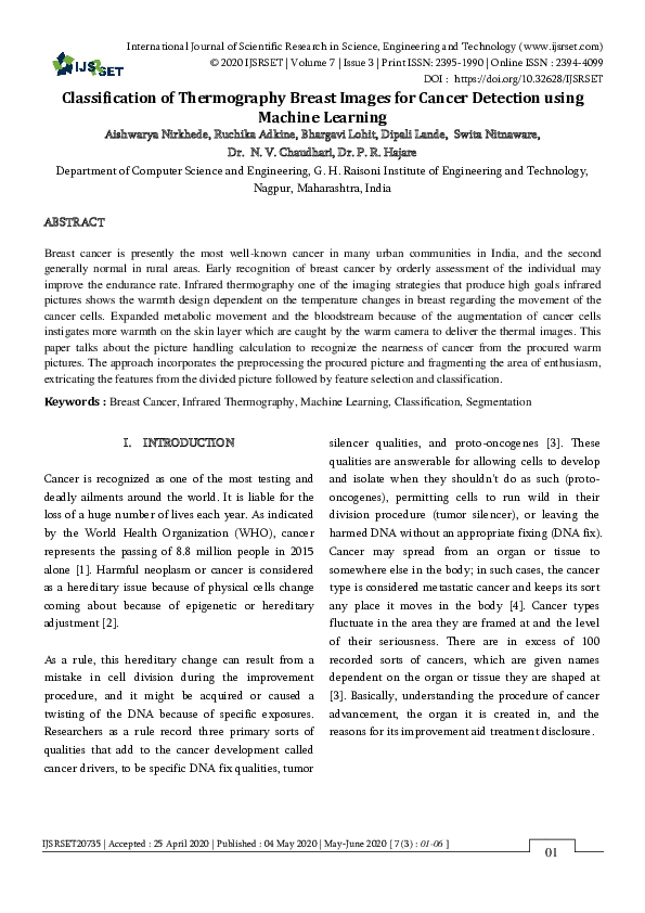 (PDF) Classification of Thermography Breast Images for Cancer Detection ...
