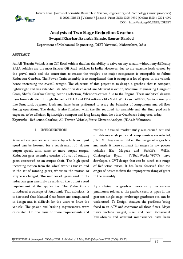 (PDF) Analysis of Two Stage Reduction Gearbox