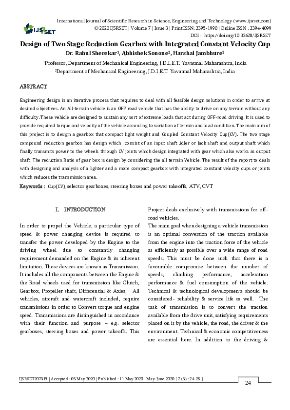 (PDF) Design of Two Stage Reduction Gearbox with Integrated Constant ...