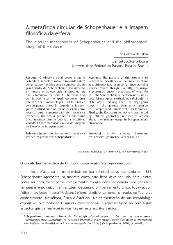 (PDF) A metafísica circular de Schopenhauer e a imagem filosófica da ...