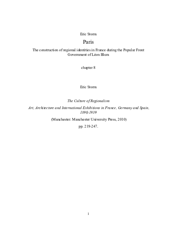 (PDF) Paris (The construction of regional identities in France during ...