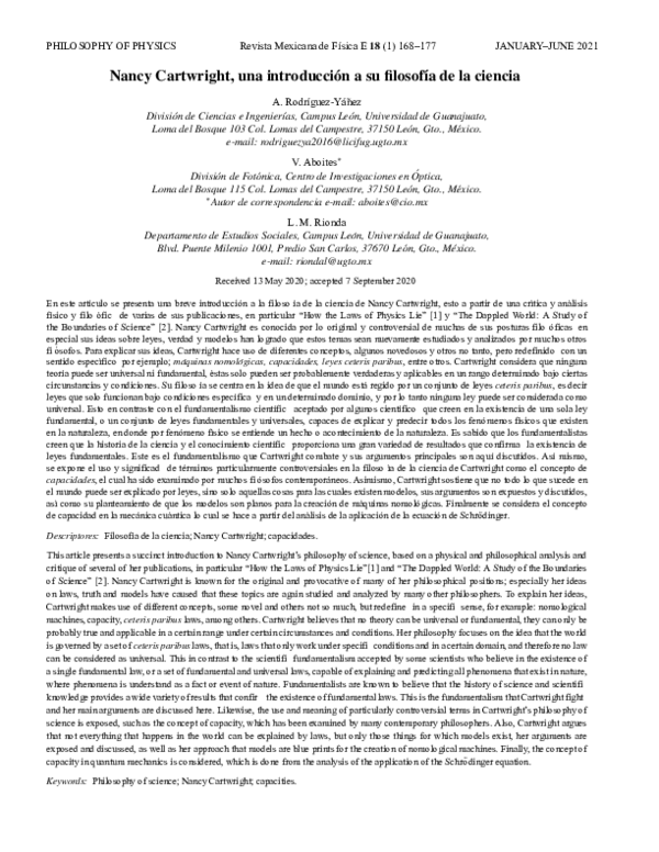 (PDF) Nancy Cartwright, una introducción a su filosofía de la ciencia