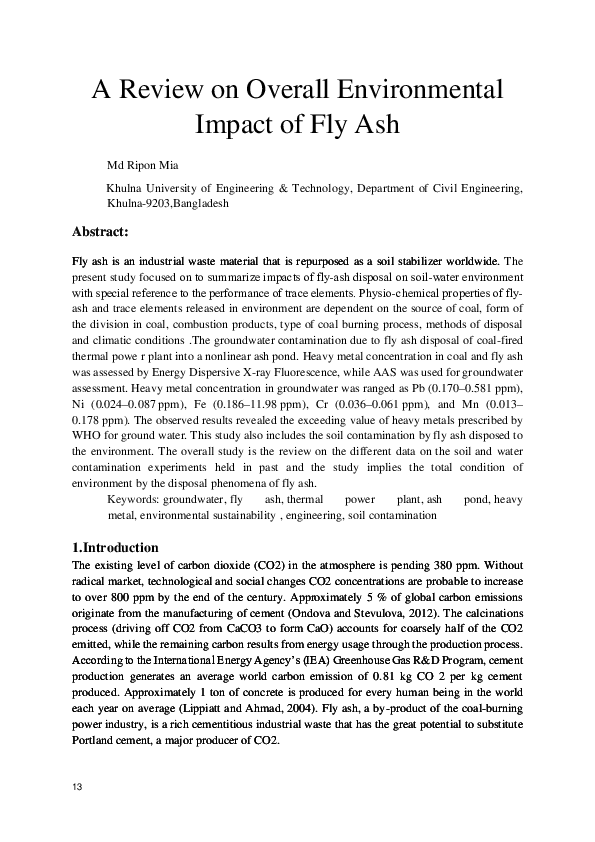(PDF) A Review on Overall Environmental Impact of Fly Ash