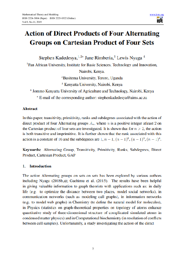(PDF) Action of Direct Products of Four Alternating Groups on Cartesian ...