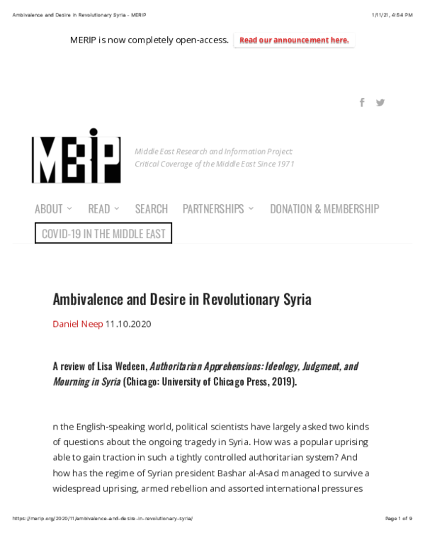 (PDF) Book review: Lisa Wedeen, Authoritarian Apprehensions: Ideology ...